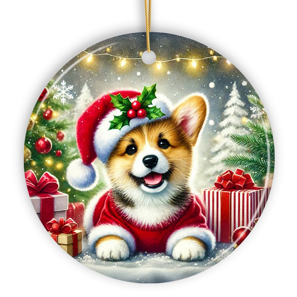 Adorable Welsh Corgi with Santa Hat Ornament, Jolly Christmas for ...