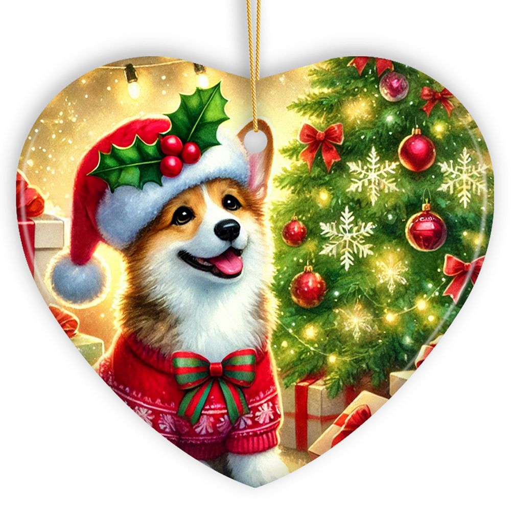 Adorable Welsh Corgi with Santa Hat Ornament, Jolly Christmas for ...