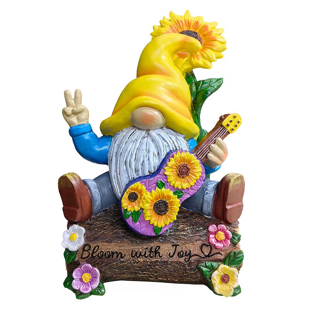 Bloom with Joy Sunflower Gnome 10" Garden Statue Figurine with Guitar ...