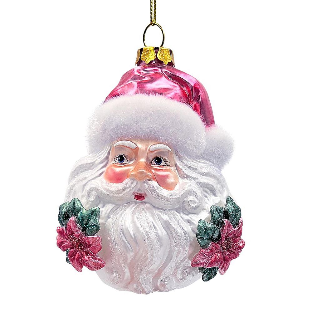 Enchanting Pink Santa Head Glass Ornament, Vintage Christmas Tree Decor