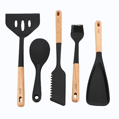 Marion 5 Piece Silicone and Wood Kitchen Tool Set in Black