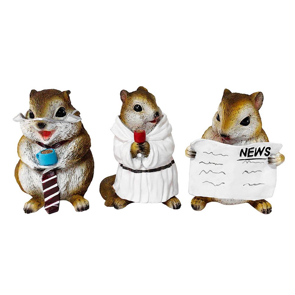 Whimsical Chipmunk Trio Set of Three Figurines, 5" Cute Desk Decor and ...