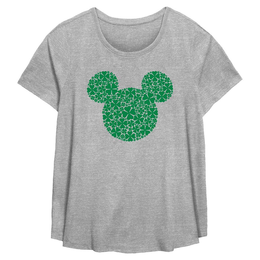 Disney's Mickey Mouse Shamrock Print Head Plus Size Flowy Graphic Tee