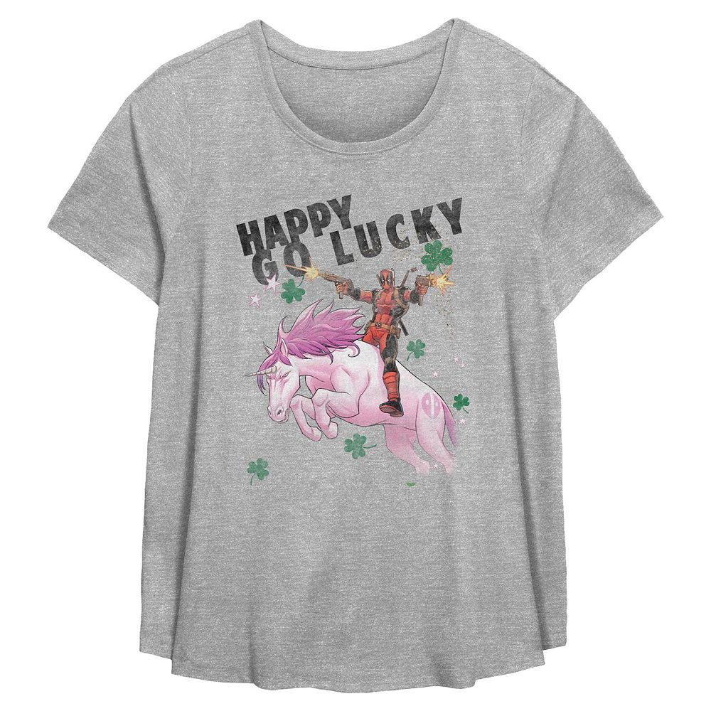 Plus Size Marvel Deadpool Happy Go Lucky Flowy Graphic Tee