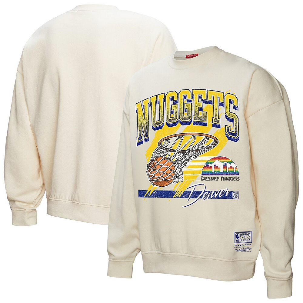Women's Mitchell & Ness Cream Denver Nuggets Brush Bucket Pullover ...