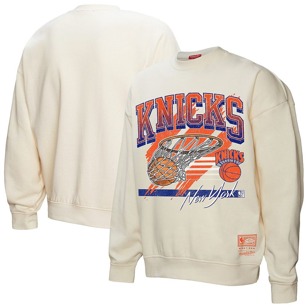 Women's Mitchell & Ness Cream New York Knicks Brush Bucket Pullover ...