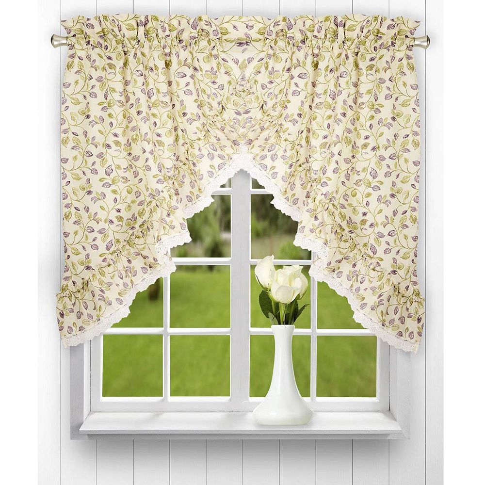 Clarice High Quality 2-Piece Leafy Branch Patterned Ruffle Swag Window ...