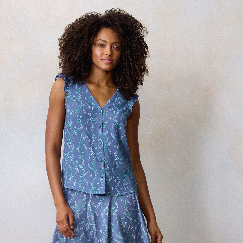 Petite LC Lauren Conrad Ruffle Shoulder V-Neck Tank Top