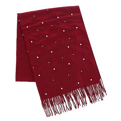 CTM Women's Pearl Embellished Solid Fringe Oblong Scarf
