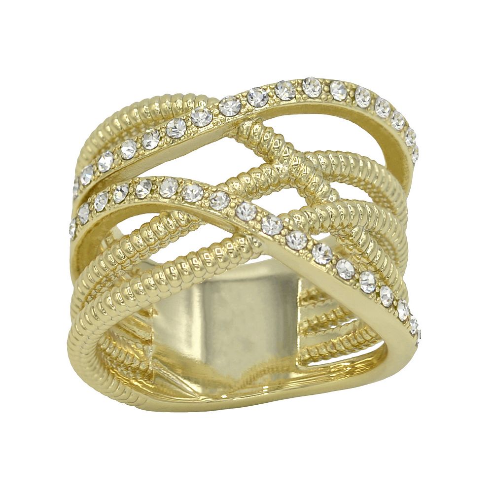 City Luxe Gold Tone Crystal Twist Band Ring