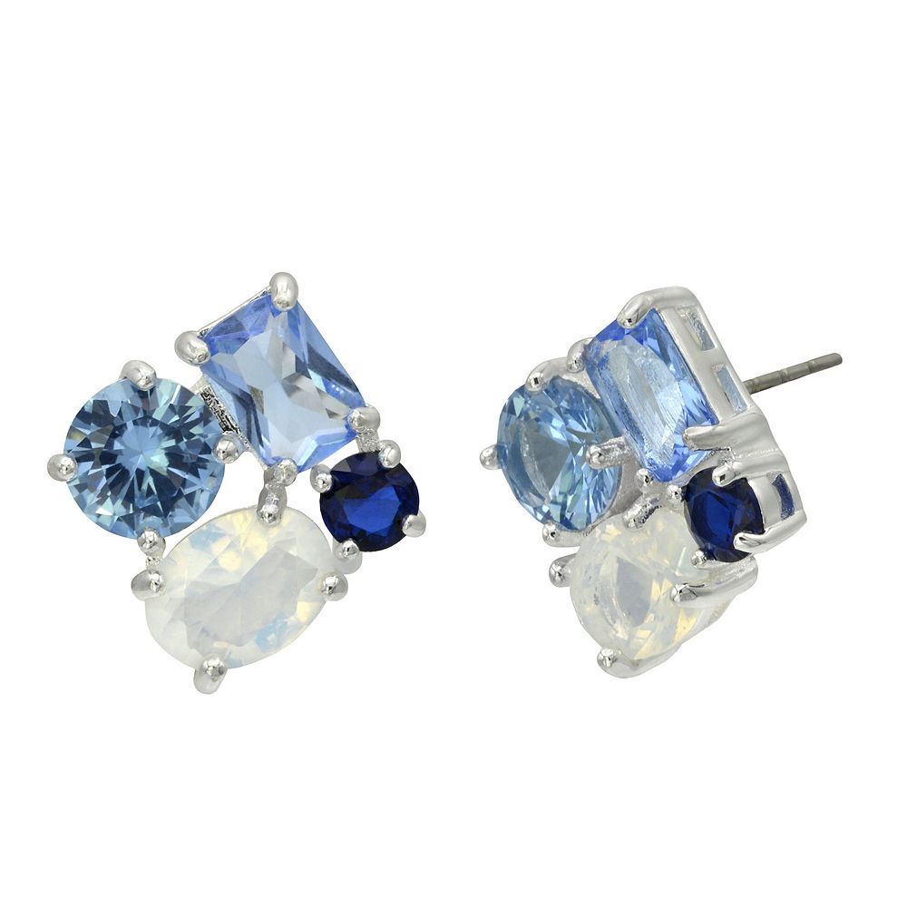 City Luxe Silver Tone Cubic Zirconia Blue Crystal Stud Earrings