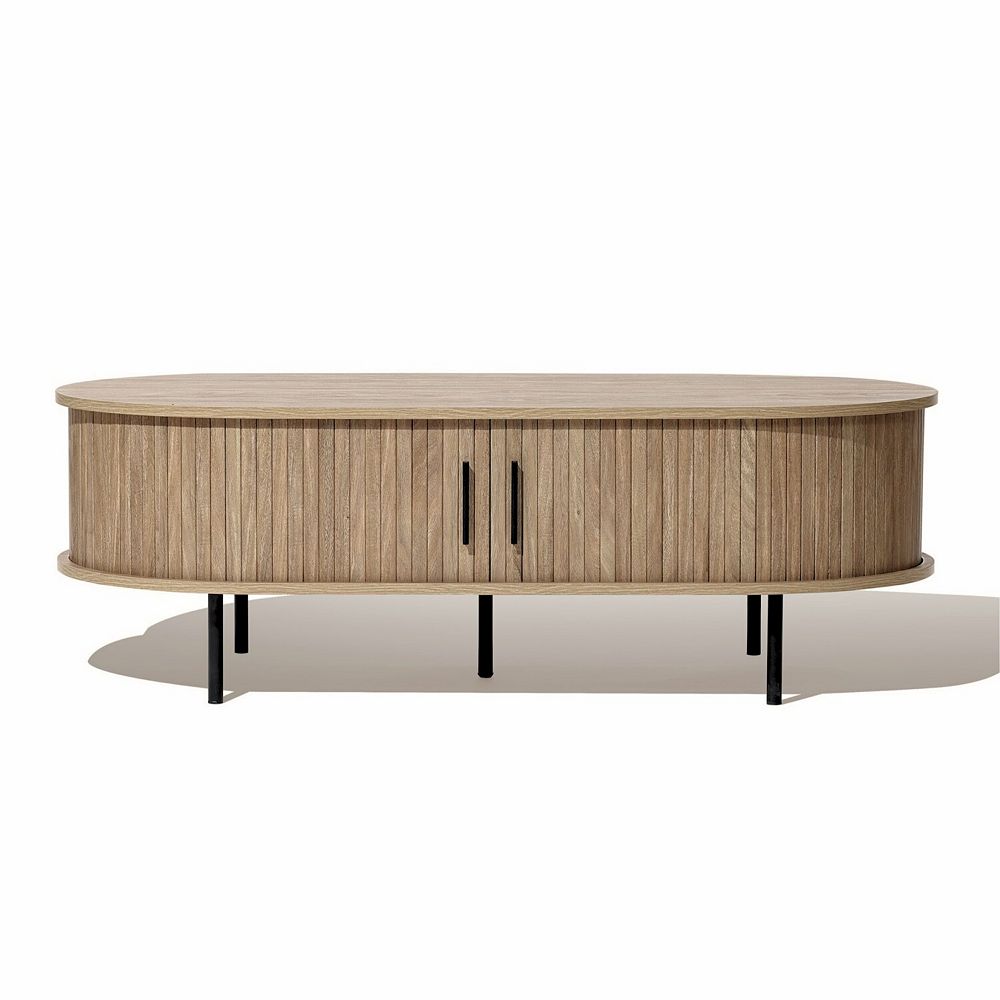 LuxenHome Mid-Century Modern Coffee Table with Storage and Slatted ...