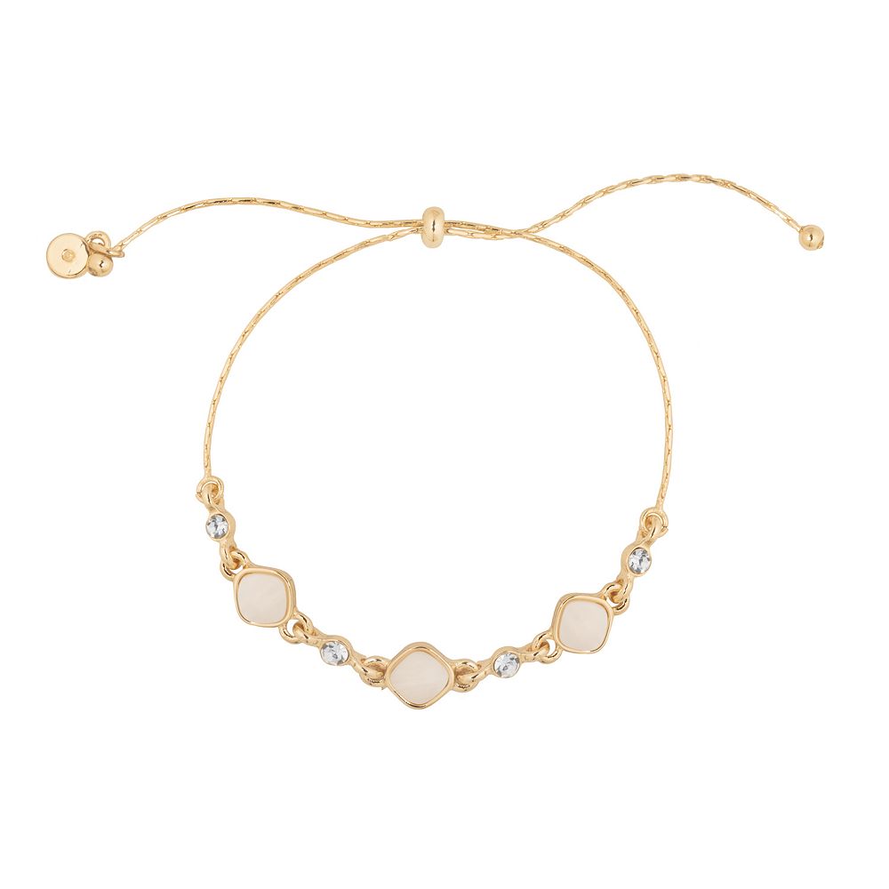 LC Lauren Conrad Gold Tone Station Cream Inlay Pull Tie Bracelet