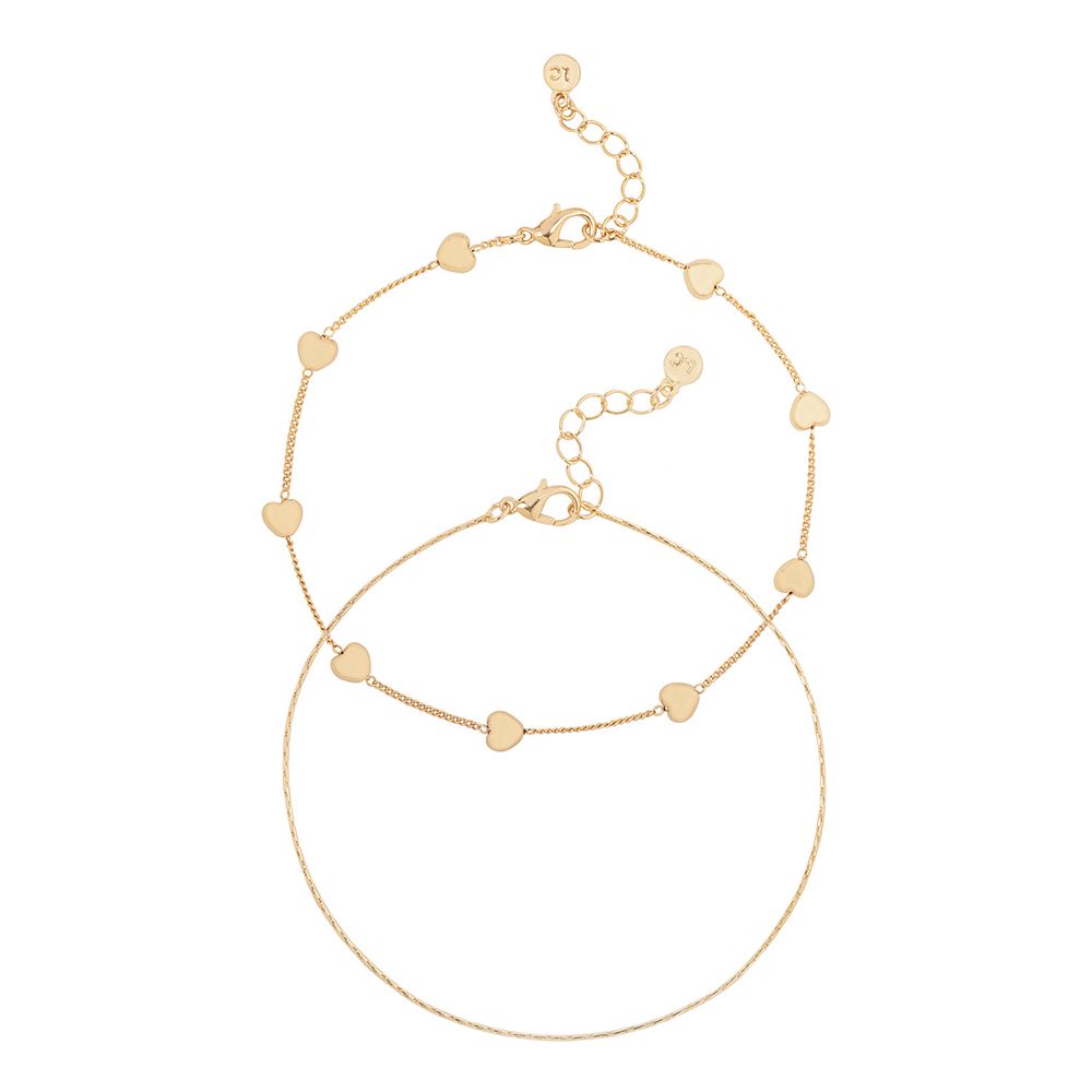 LC Lauren Conrad Gold Tone 2-pc. Station Heart Anklet Set