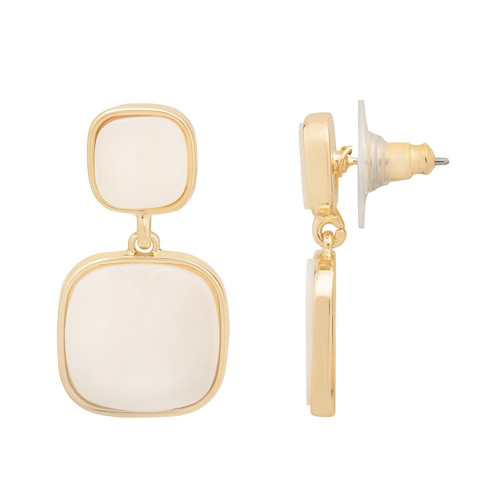 LC Lauren Conrad Gold Tone Mother-of-Pearl Square Dangle Earrings