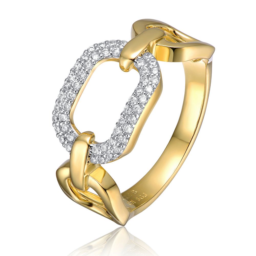 14k Gold Plated Cubic Zirconia Pave Triple Chain Link Ring