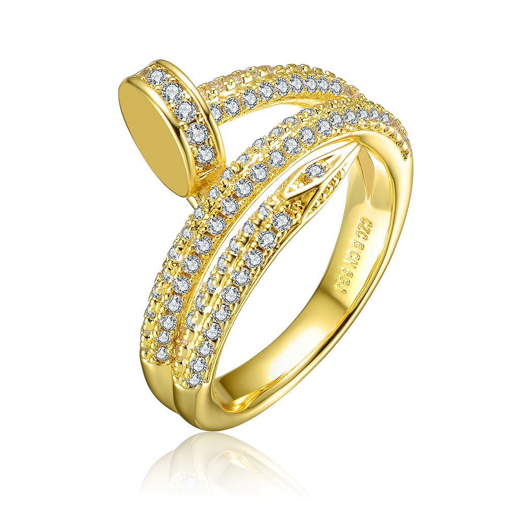 14k Gold Plated Cubic Zirconia Bypass Ring