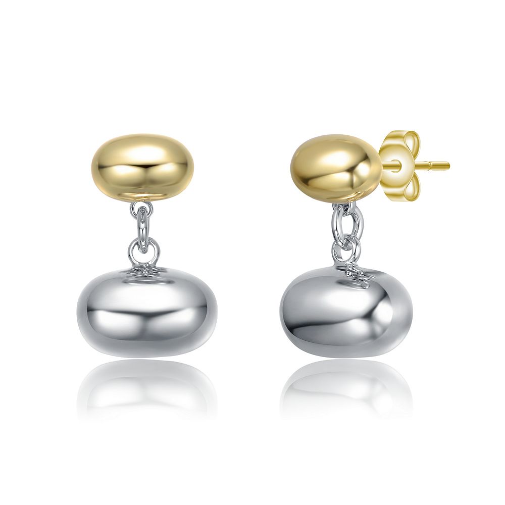 Two Tone 14k Gold Plated Double Bead & Chain Dangle Earrings
