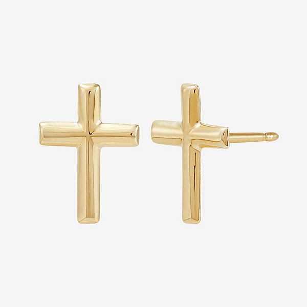 Everlasting Gold 10k Gold Small Cross Stud Earrings