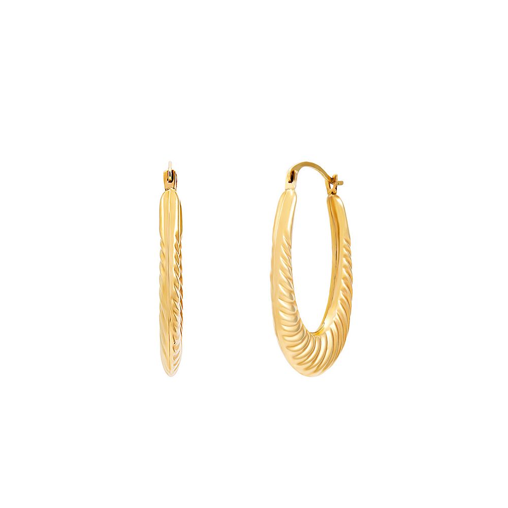 Everlasting Gold 10k Gold Oval Shrimp Hoop Earrings