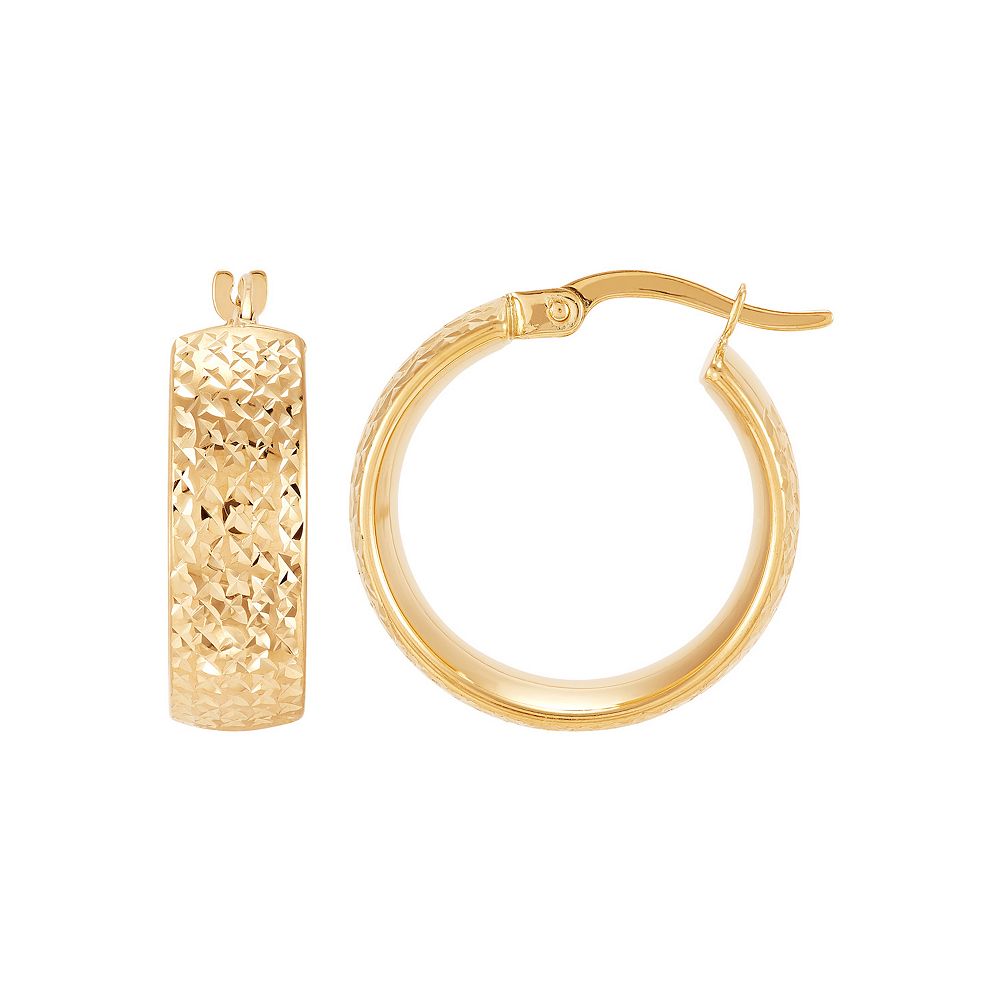 Everlasting Gold 10k Gold Diamond Cut Half Round Tube Hoop Earrings