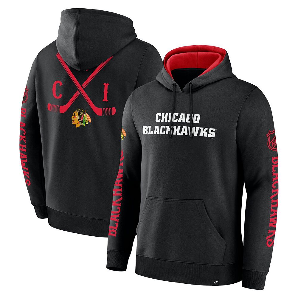 Men's Fanatics Black Chicago Blackhawks Big City Legacy Fleece Pullover ...
