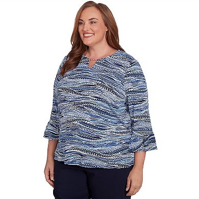 Plus Size Alfred Dunner Beaded Split Neck Feathers Top