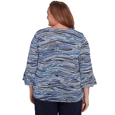Plus Size Alfred Dunner Beaded Split Neck Feathers Top
