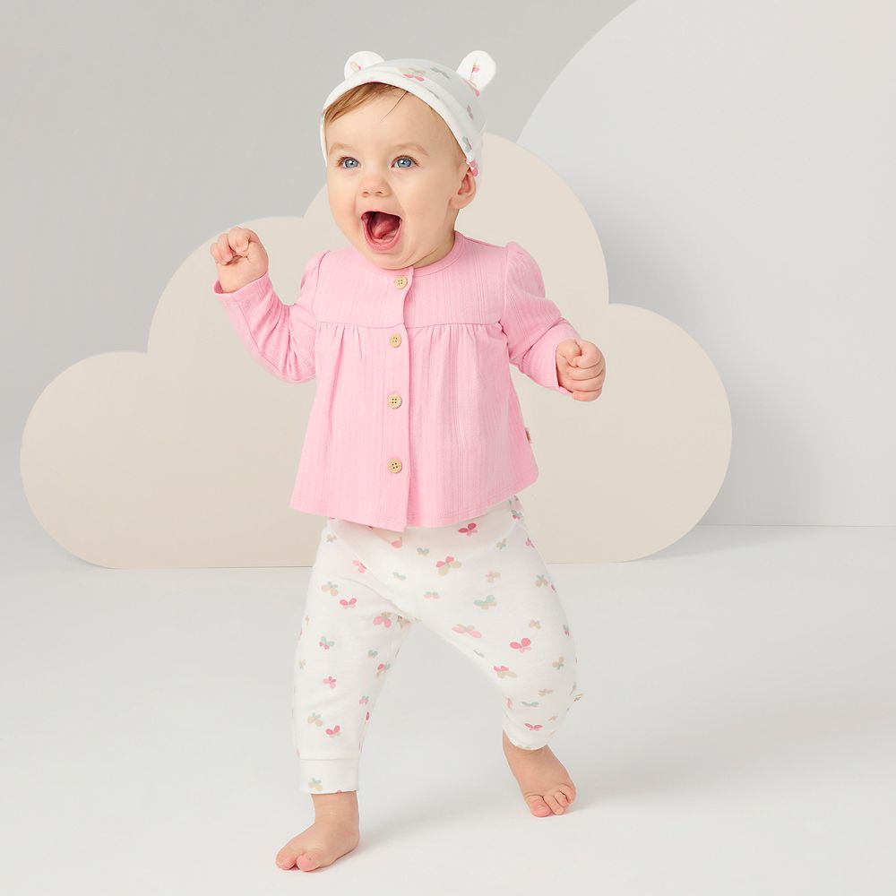 Newborn Baby Girls Huggies Babywear Organic Top Butterfly Pants & Hat 3 ...