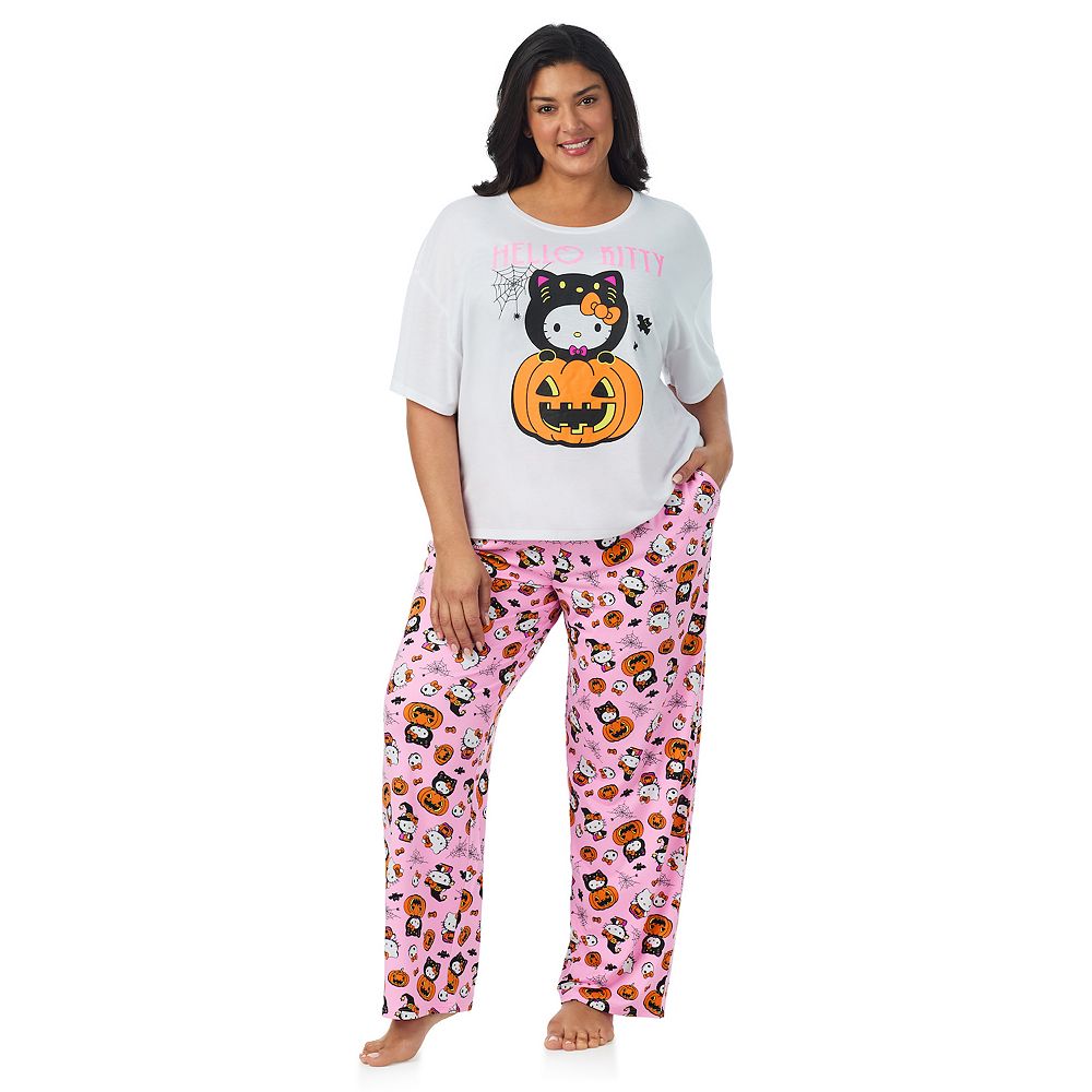 Plus Size Hello Kitty Pumpkin Boxy Pajama Top & Pajama Pants Set