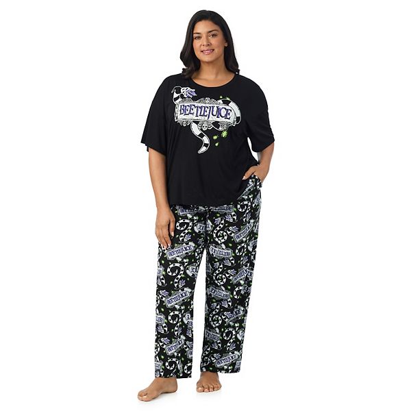 Plus Size Beetlejuice Boxy Pajama Top & Pajama Pants Set