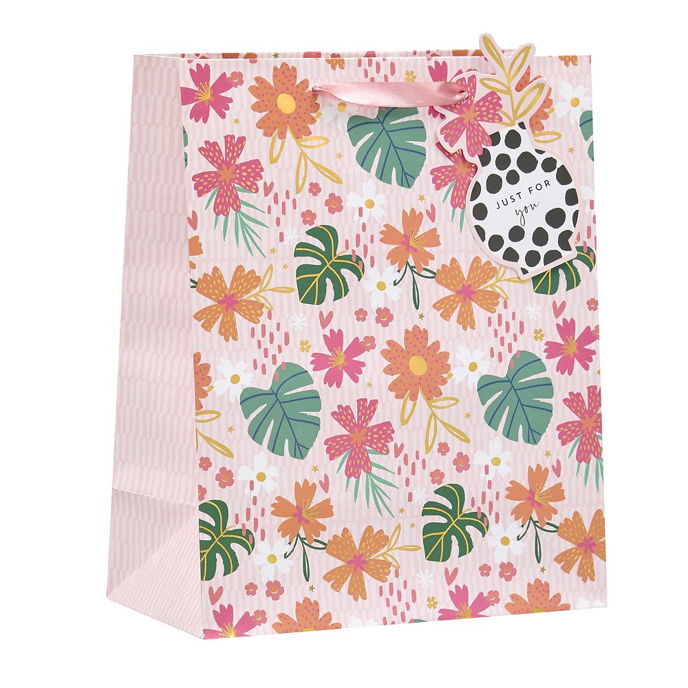 Card Factory Pink Leaf Pattern Gift Bag
