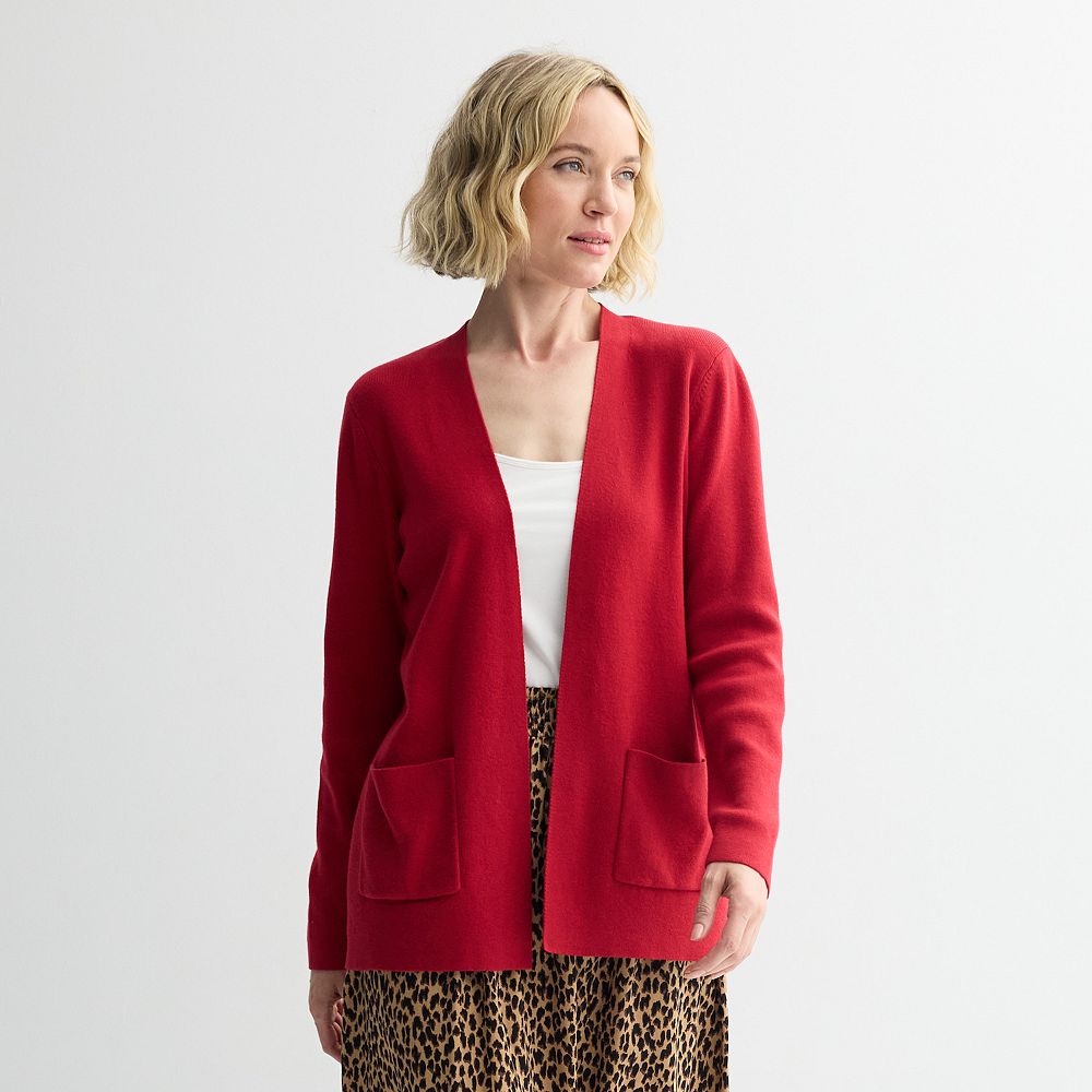Petite Croft & Barrow® Polished Open Front Cardigan