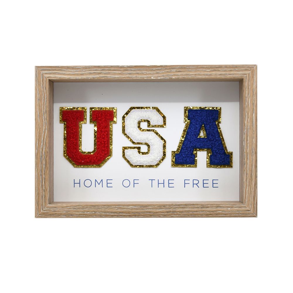 USA Home of The Free Patch Caption Box Table Decor
