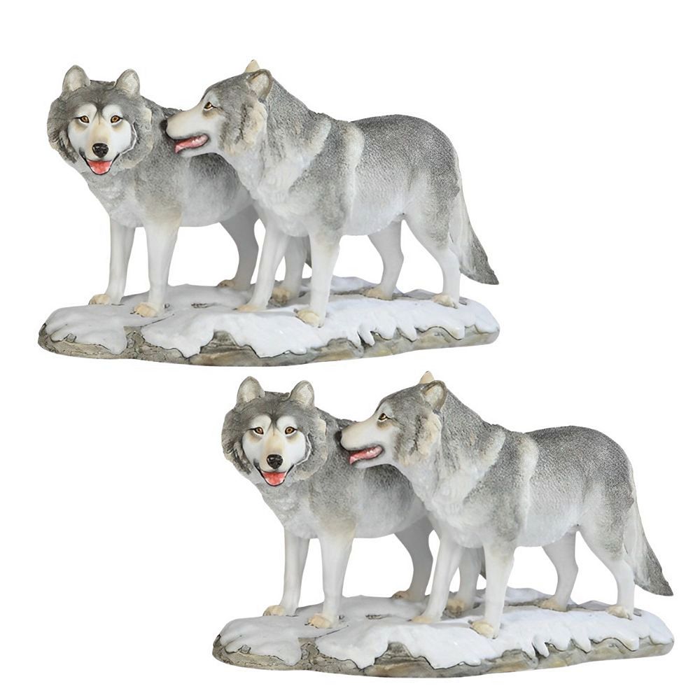2-PC Gift Set FC Design 11W Wolf Couple Standing in Snow Figurine Statue