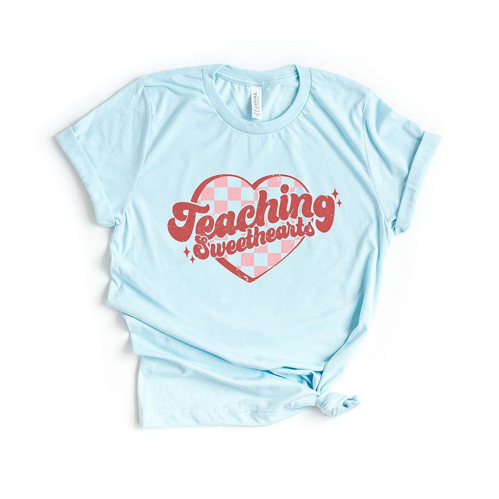 Teaching Sweethearts Checkered Hearts Short Sleeve Graphic Tee