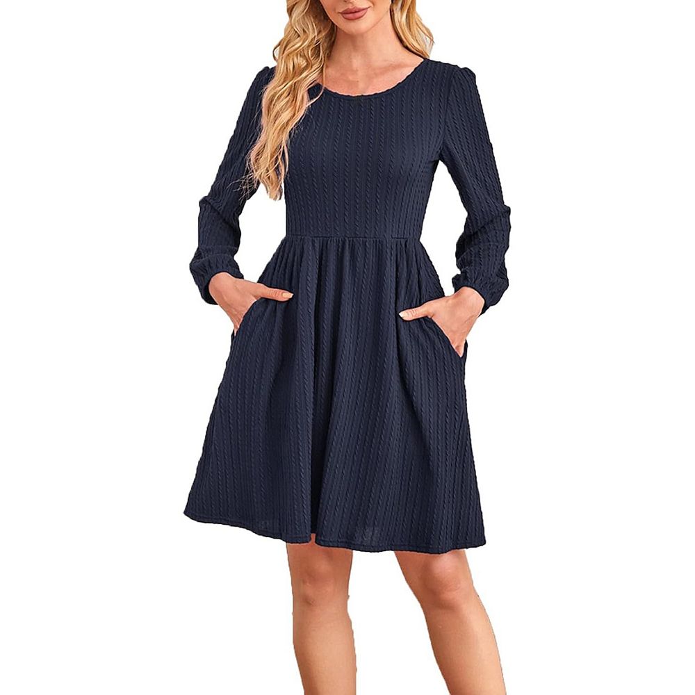 Women Dresses Fashion Solid Color Elegant Texture Casual with Long ...