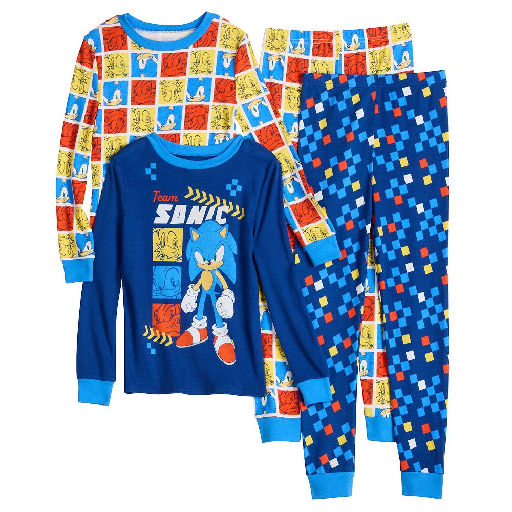 Boys 6-12 Sonic the Hedgehog Snug Fit 4-Piece Long Sleeve Pajama Top ...