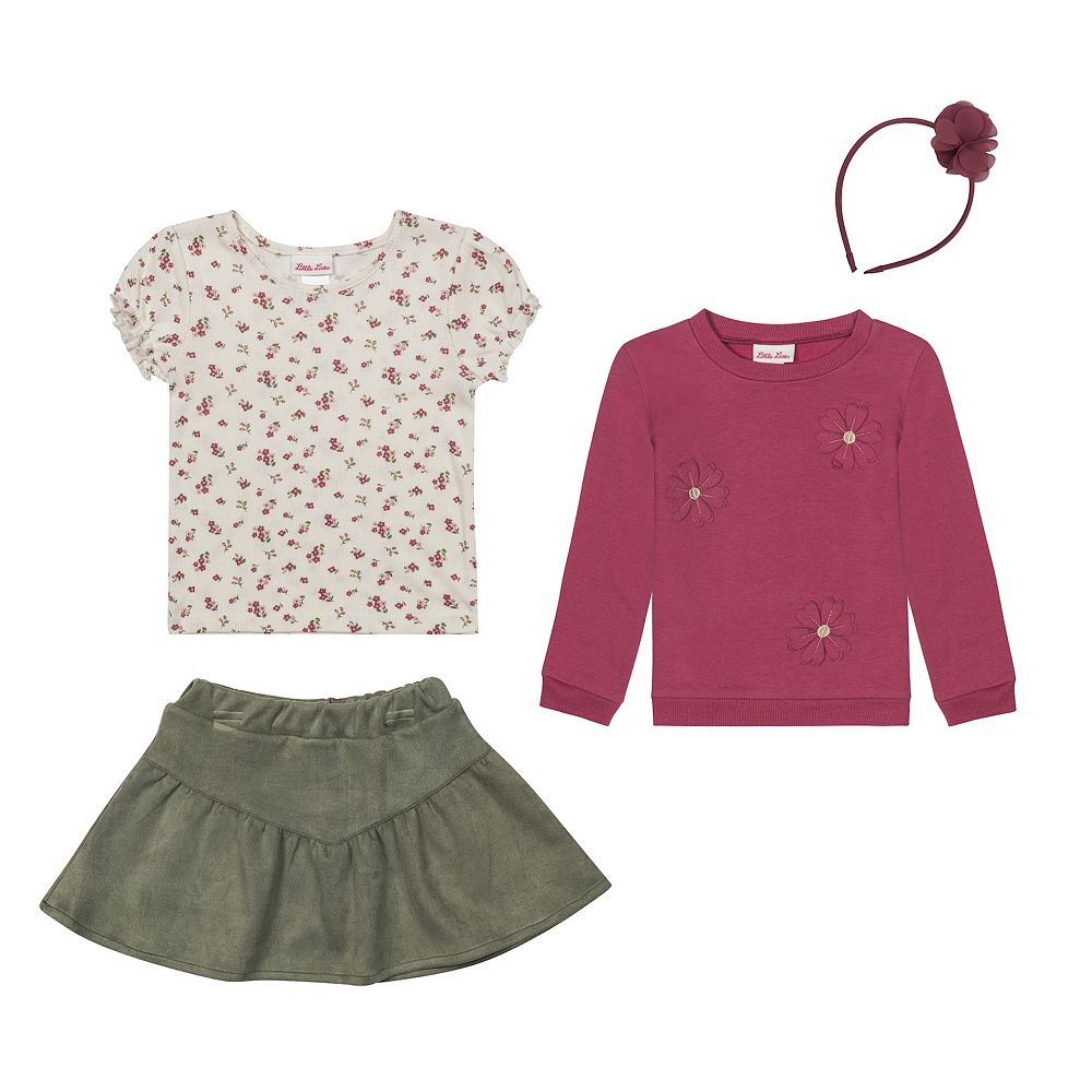 Girls 4-6x Little Lass 4-pc. Floral Tee, Sweatshirt, Skort & Headband Set