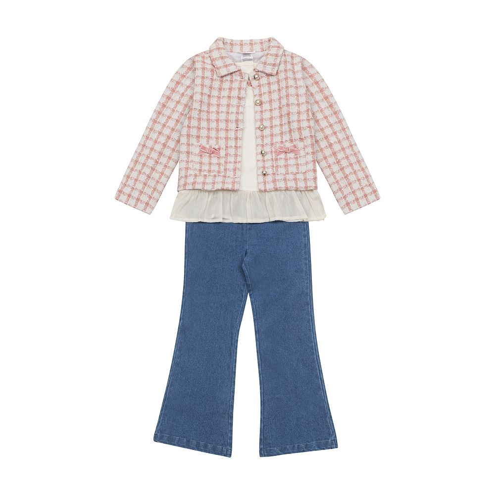 Girls 4-6x Little Lass 3-pc. Jacket, Long Sleeve Top & Denim Pants Set