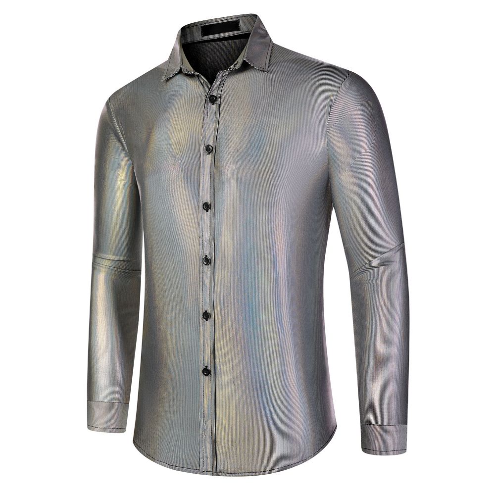 Metallic Shirts for Men's Long Sleeves Button Down Club Disco Shiny Shirt