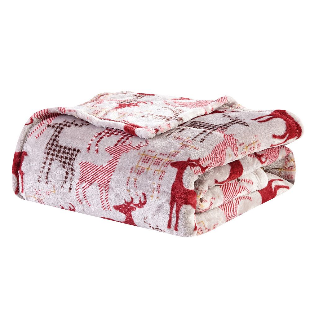 Tan Reindeer Plush Decorative All Season Plum Throw Blanket