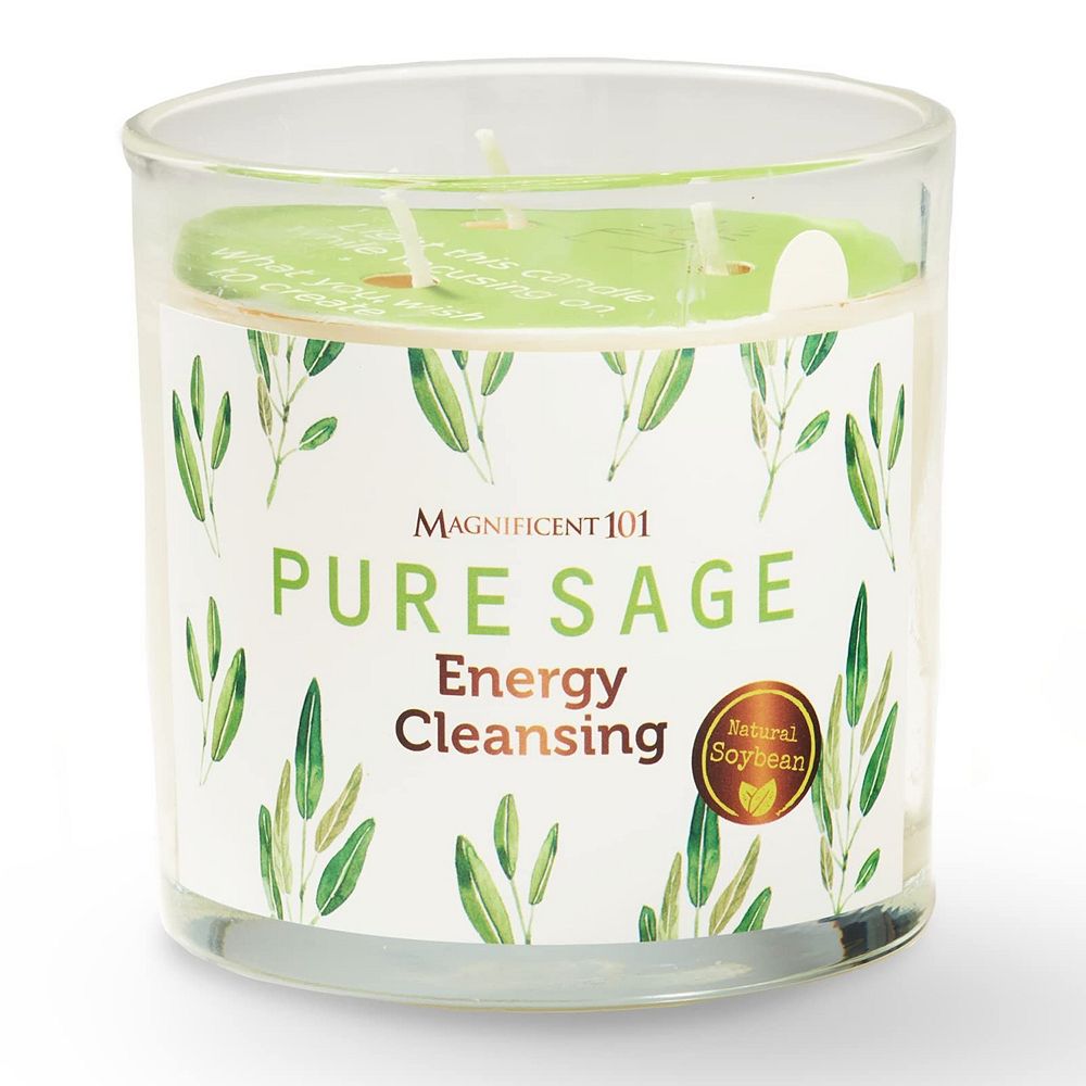 Pure Sage Aromatherapy Candle 14 Oz - 56 Hour Burn, Soy Wax Glass Candle