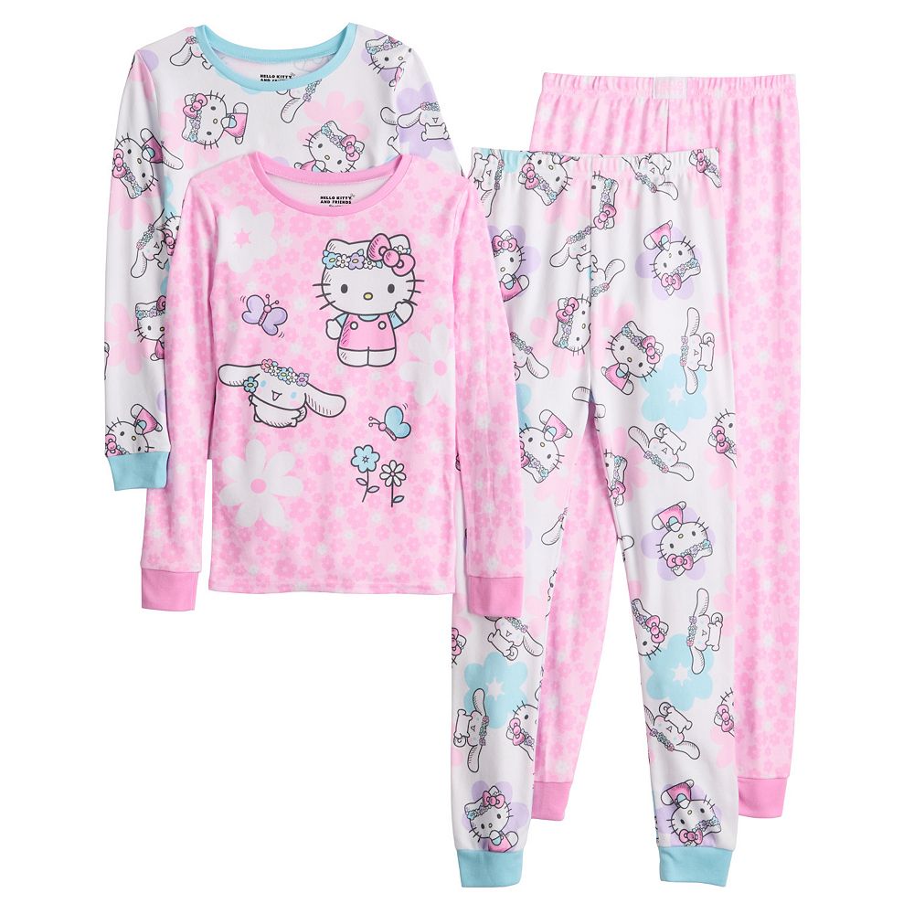 Girls 4-10 Hello Kitty 4-pc. Long Sleeve Pajama Tops & Pajama Bottoms Set