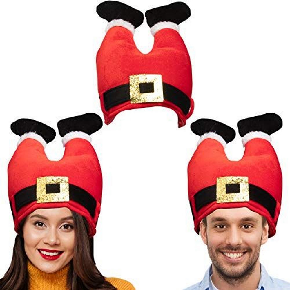 Santa Legs Hat (3 Pack), Humorous 13” Inverted Santa Claus Legs Hat