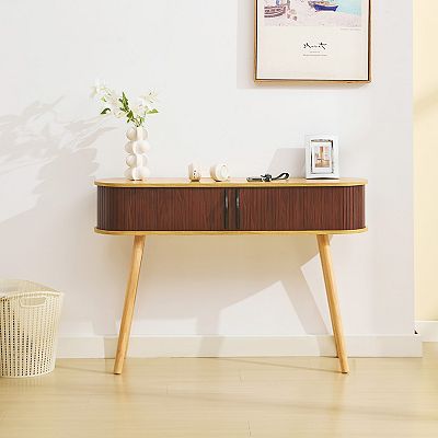Console Table with Solid Wood Legs Hidden Storage Space