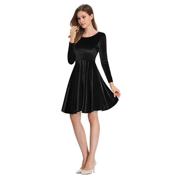 Womens Elegants A Line Dresses Crew Neck Velvet Fit and Flare Dress for ...