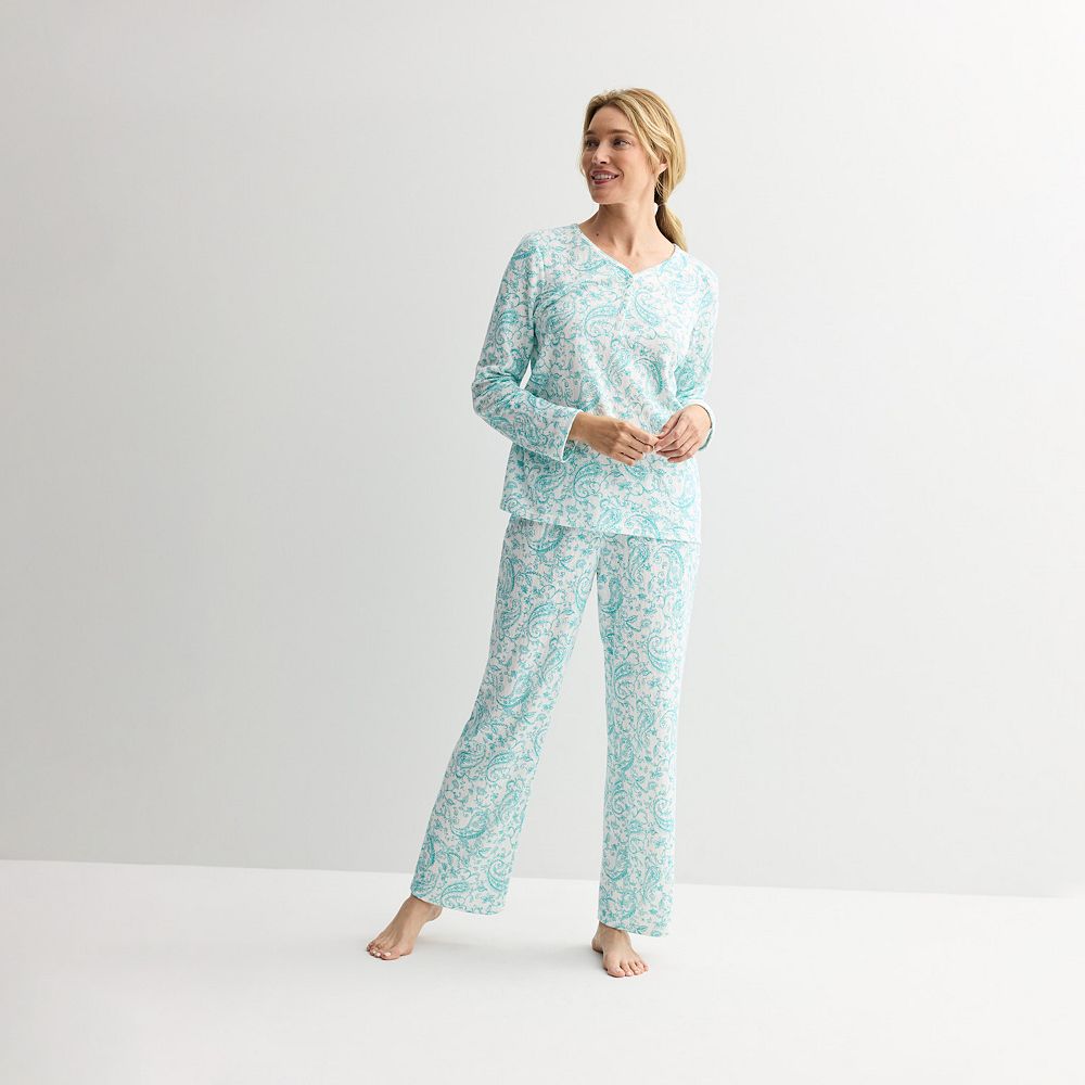 Petite Croft & Barrow® Long Sleeve Textured Knit Pajama Top & Pajama ...