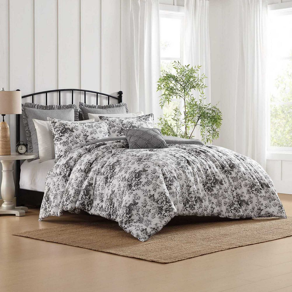 Laura Ashley Toile Delight Grey Comforter & Sham Bonus Set