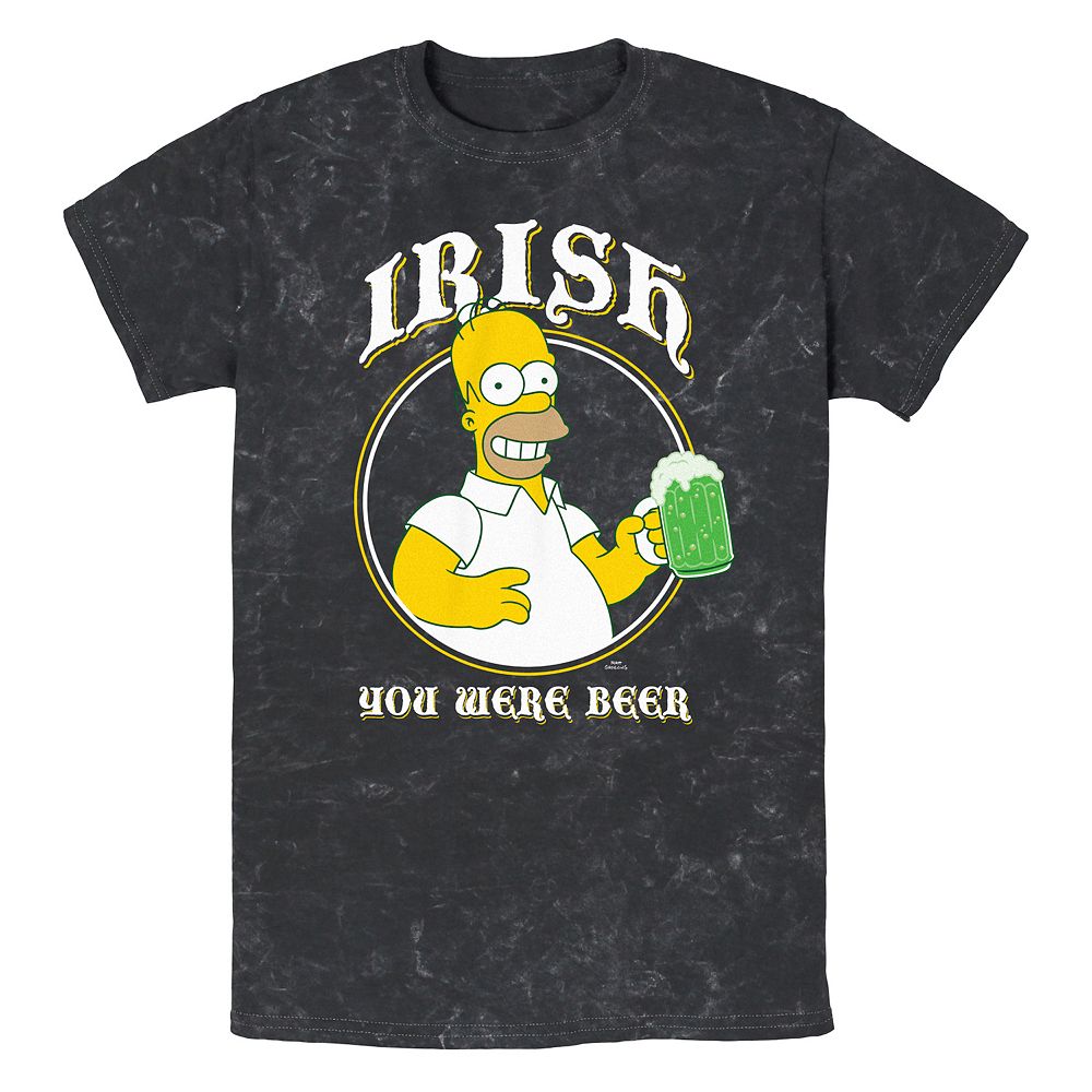 Men's The Simpsons Irish You Were Beer Mineral Wash Graphic Tee